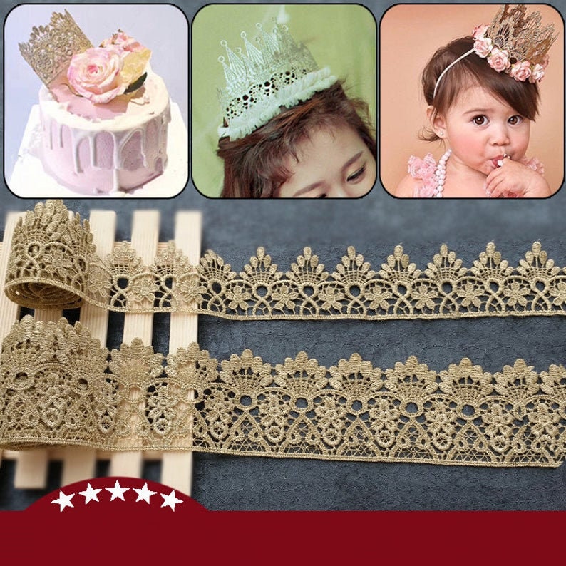 Crown Lace Gold Widened Embroidered Lace Lace Crown Lace | Etsy