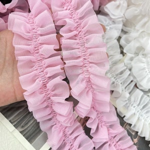 Lace Trim Chiffon Fabric White Pink Balck Ruffled Lace Chiffon Lace ...