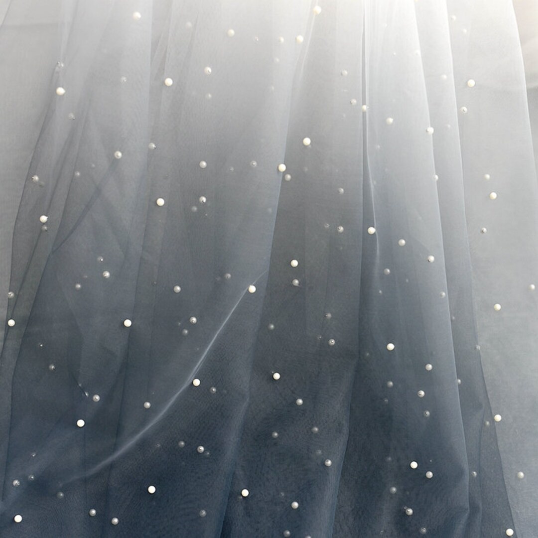 Gradient Color Tulle Blue Gray Bead Pearl Lace Fabric Exquisite Bridal ...