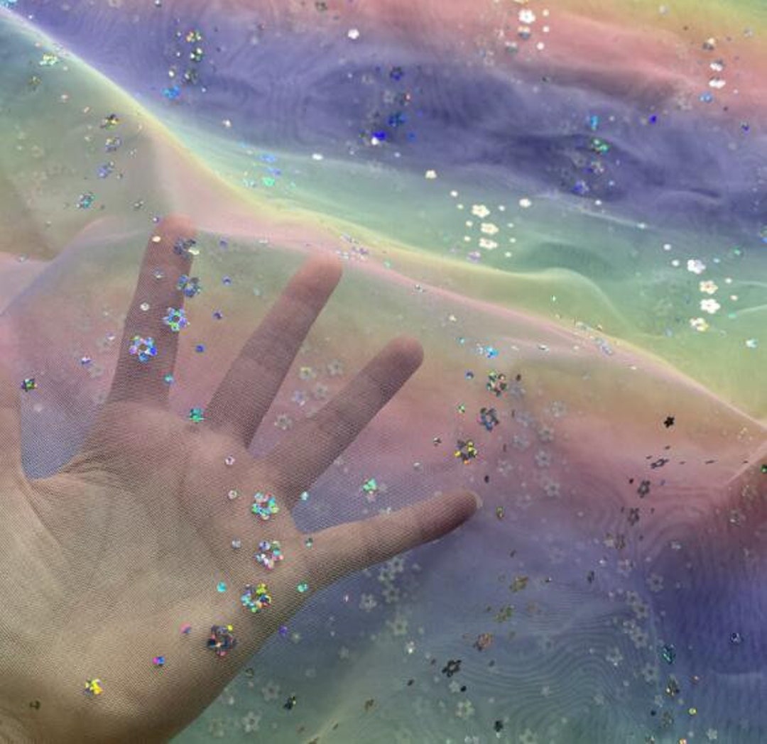 Gradient Rainbow Tulle Sequin Flower Lace Fabric Exquisite Bridal Lace ...