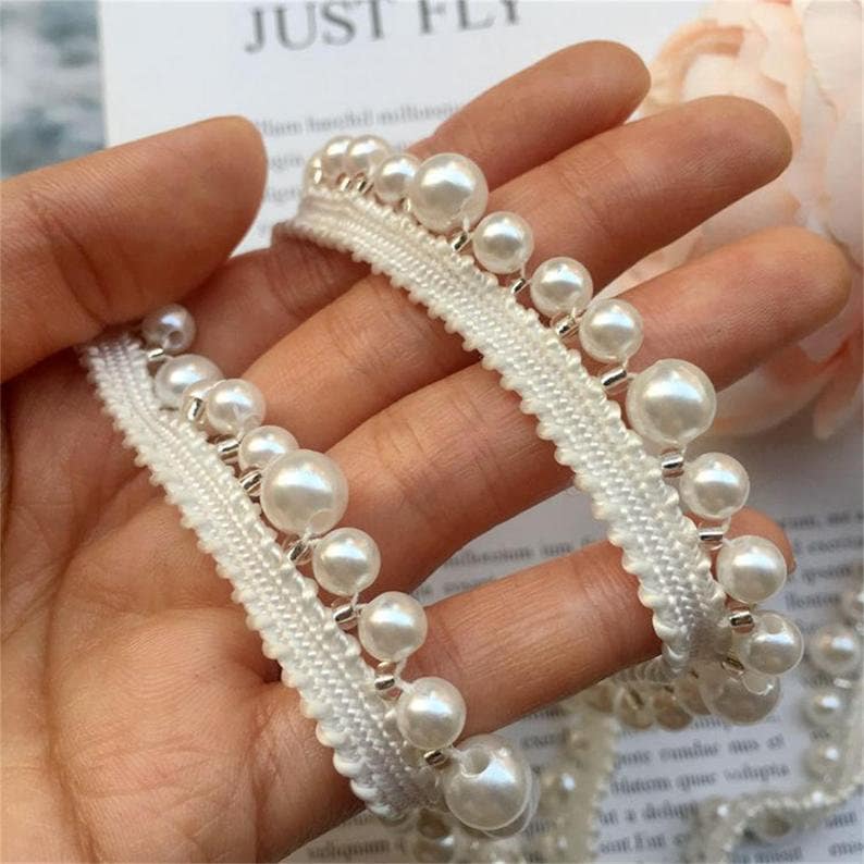 Lace trim bead pearls Lace Trimpearl beaded trim bridal | Etsy