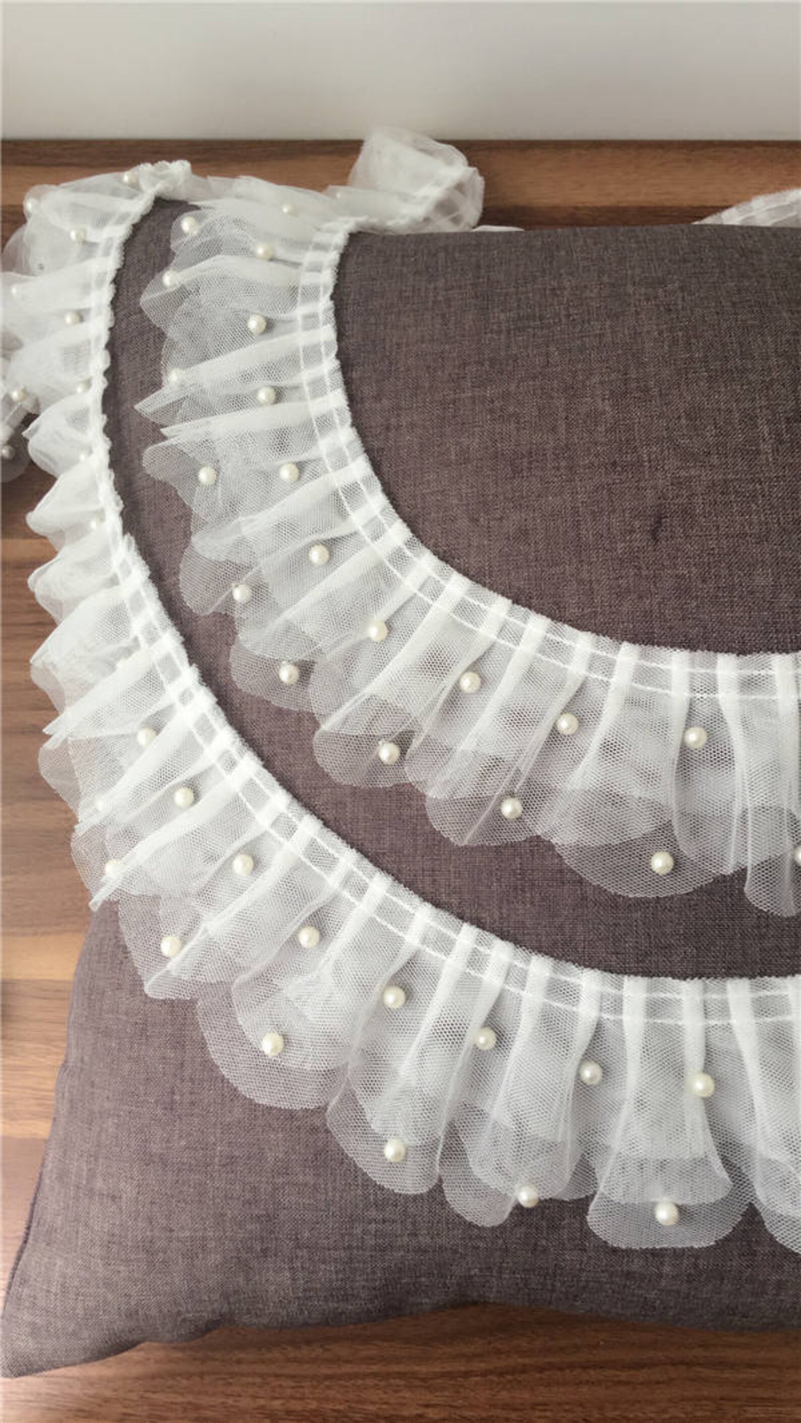 2 Yards Ivory Tulle Bead Pearl 3 Layers Lace Trim Ruffled Wedding Baby ...
