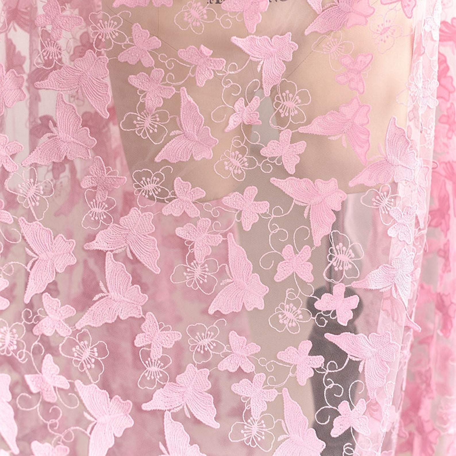 Champagne 3D Butterfly Flower Tulle Alencon Lace Fabric Embroidered ...