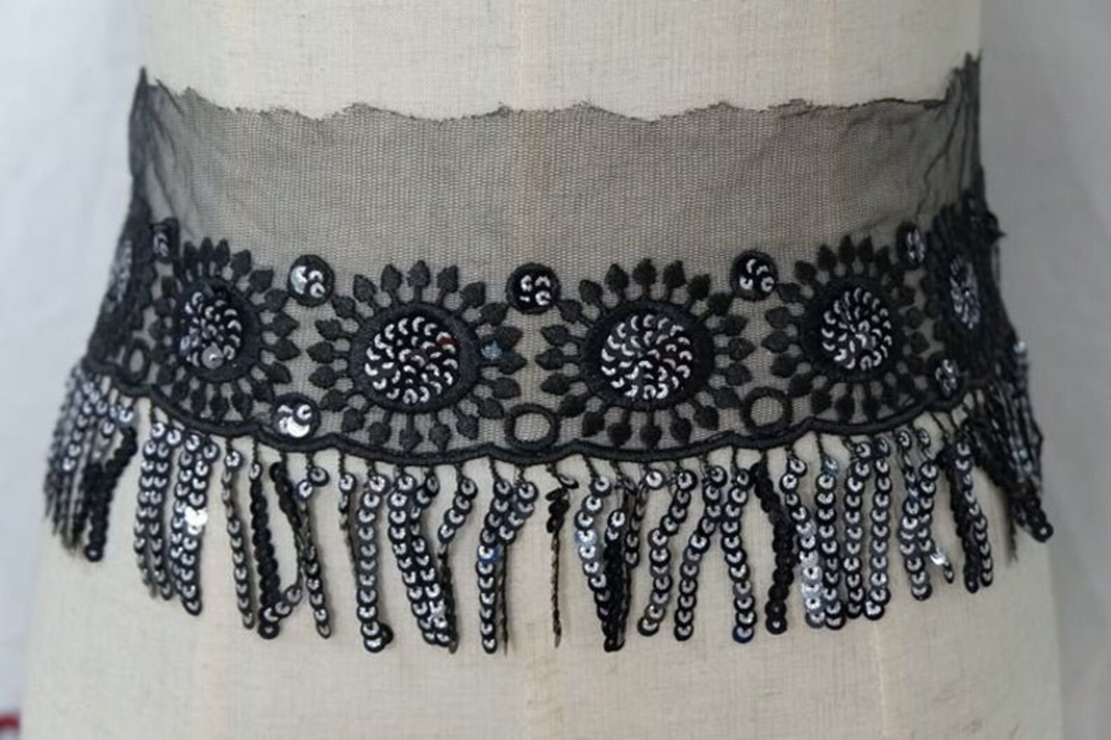 2 Colors Lace Trim Sun Flower Embroidered Tassel Sequins Beads Fringed ...