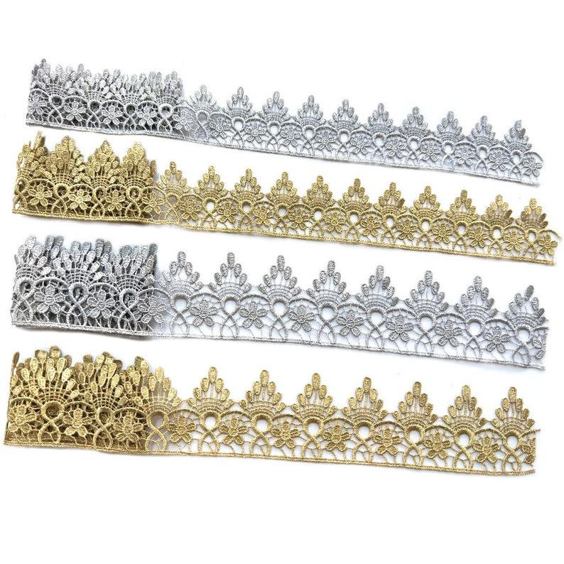 Lace Trim Gold / Silver Crown Embroidery Lace Decoration Wedding ...
