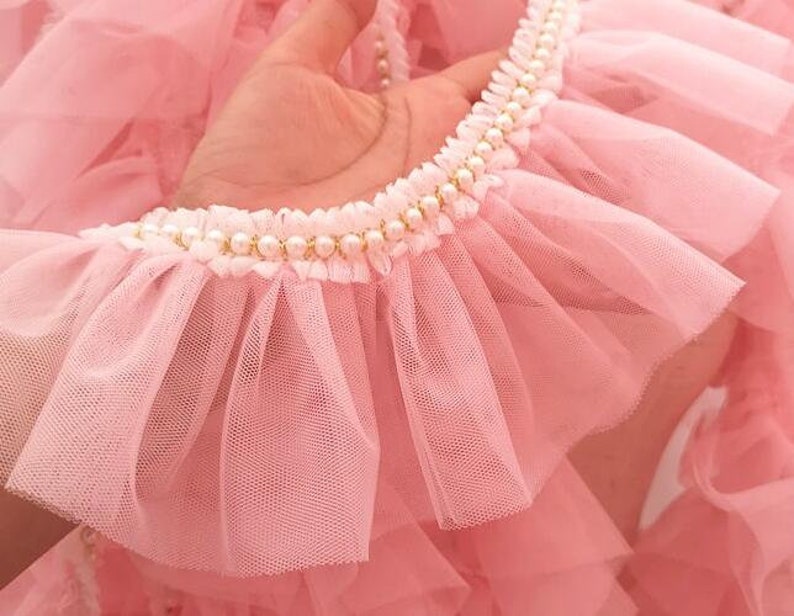 Pink 2 Layer Tulle Bead Pearl Pleated Lace Trim Ruffled Lace - Etsy