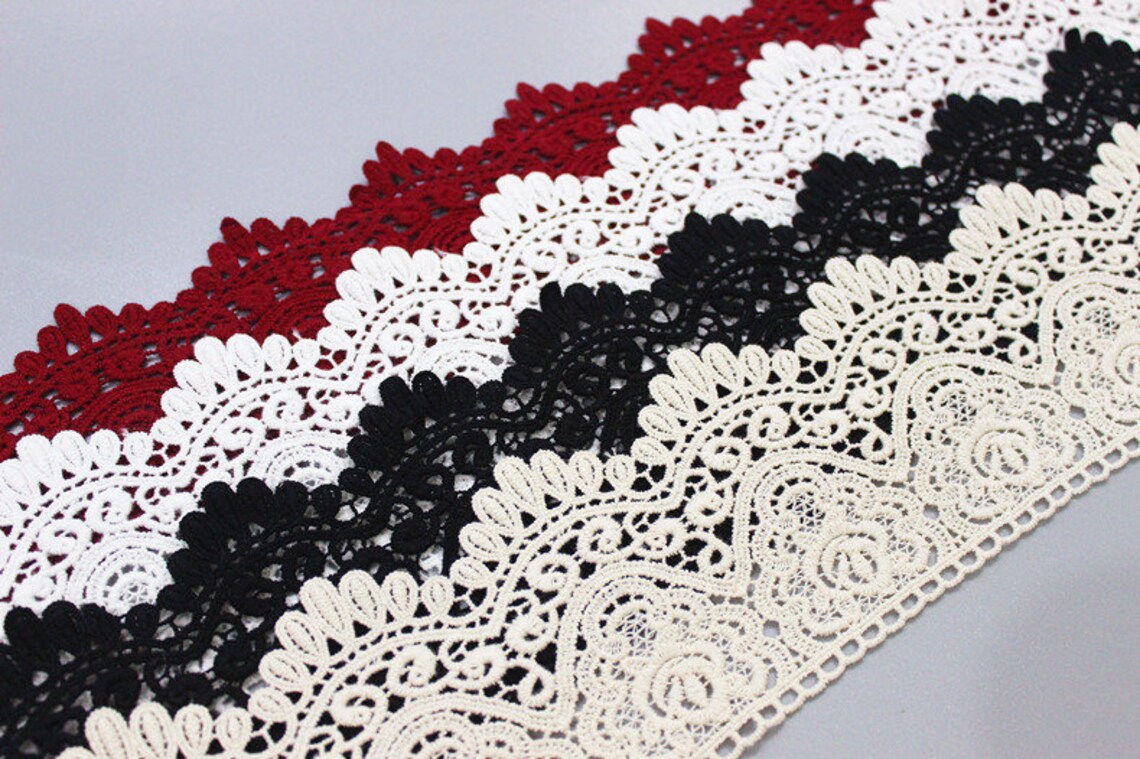 2 Yards Ivory Black Beige Wine Red Cotton Floral Lace Trim - Etsy