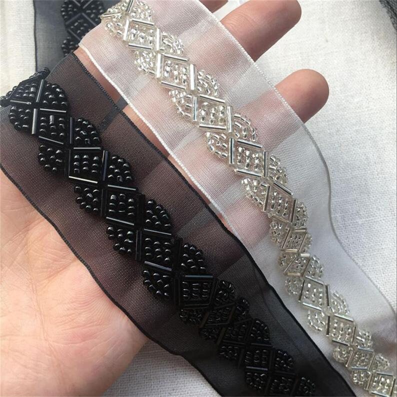 High quality lace trim mesh wedding gown handmade beaded pearl | Etsy