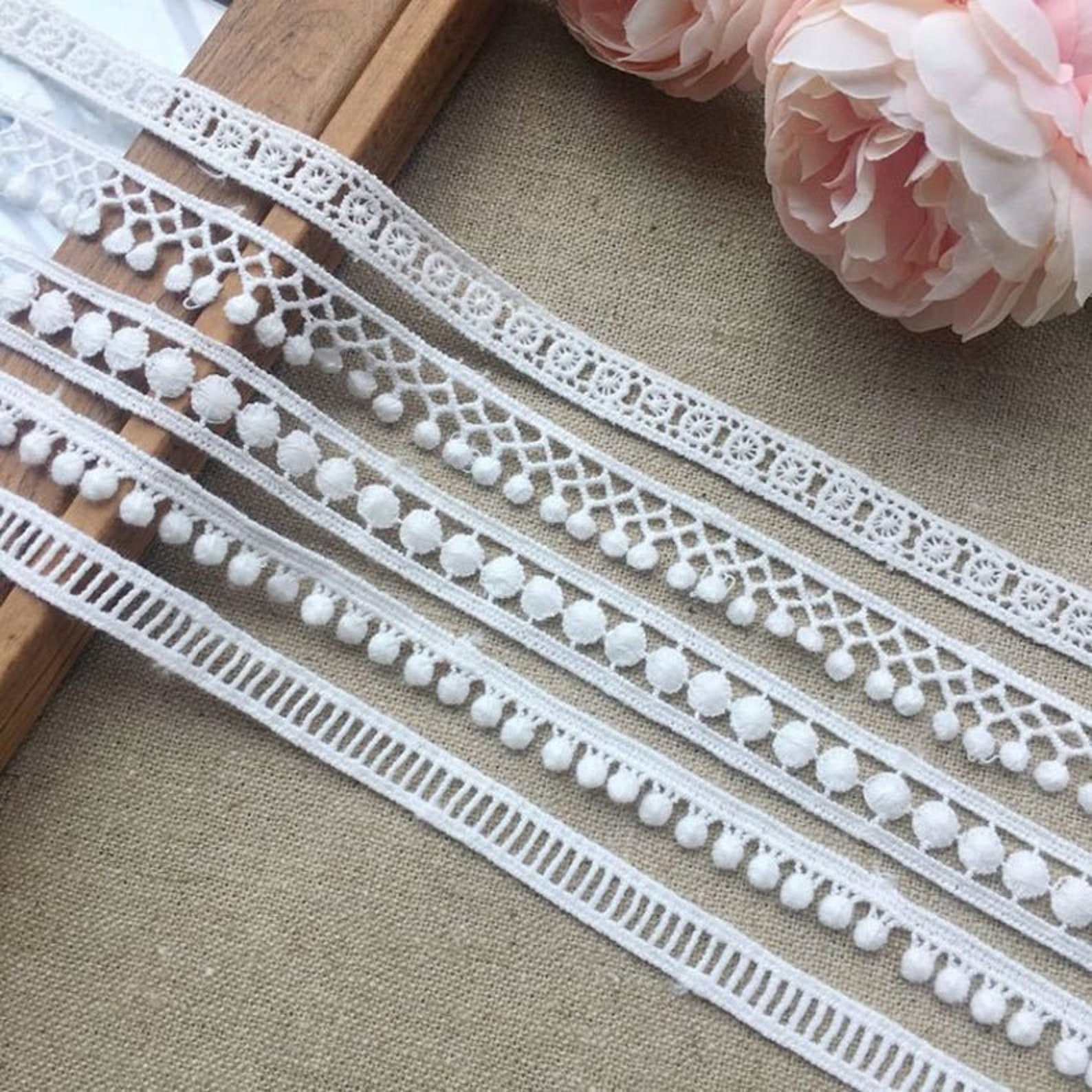 10 Yards Lovely Cotton Lace Trim, White Ribbon Lace, White Cotton Lace ...