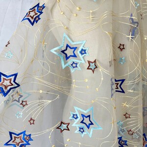 Apricot Tulle Blue Star Embroidery Lace Fabric Floral Exquisite ...