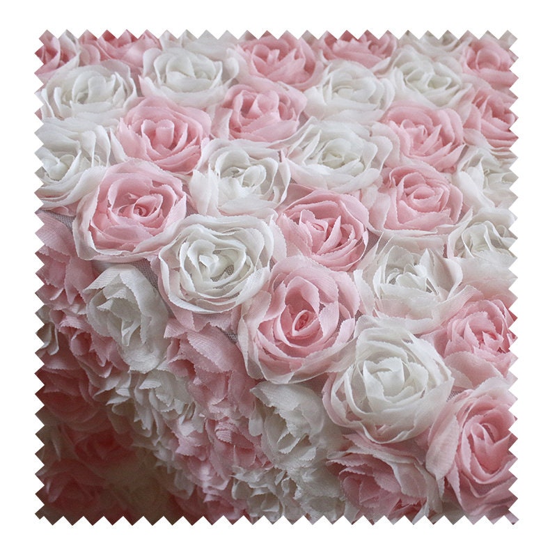 3D Pink White Rose Chiffon Floral Lace Fabric Tulle Fabric Exquisite ...
