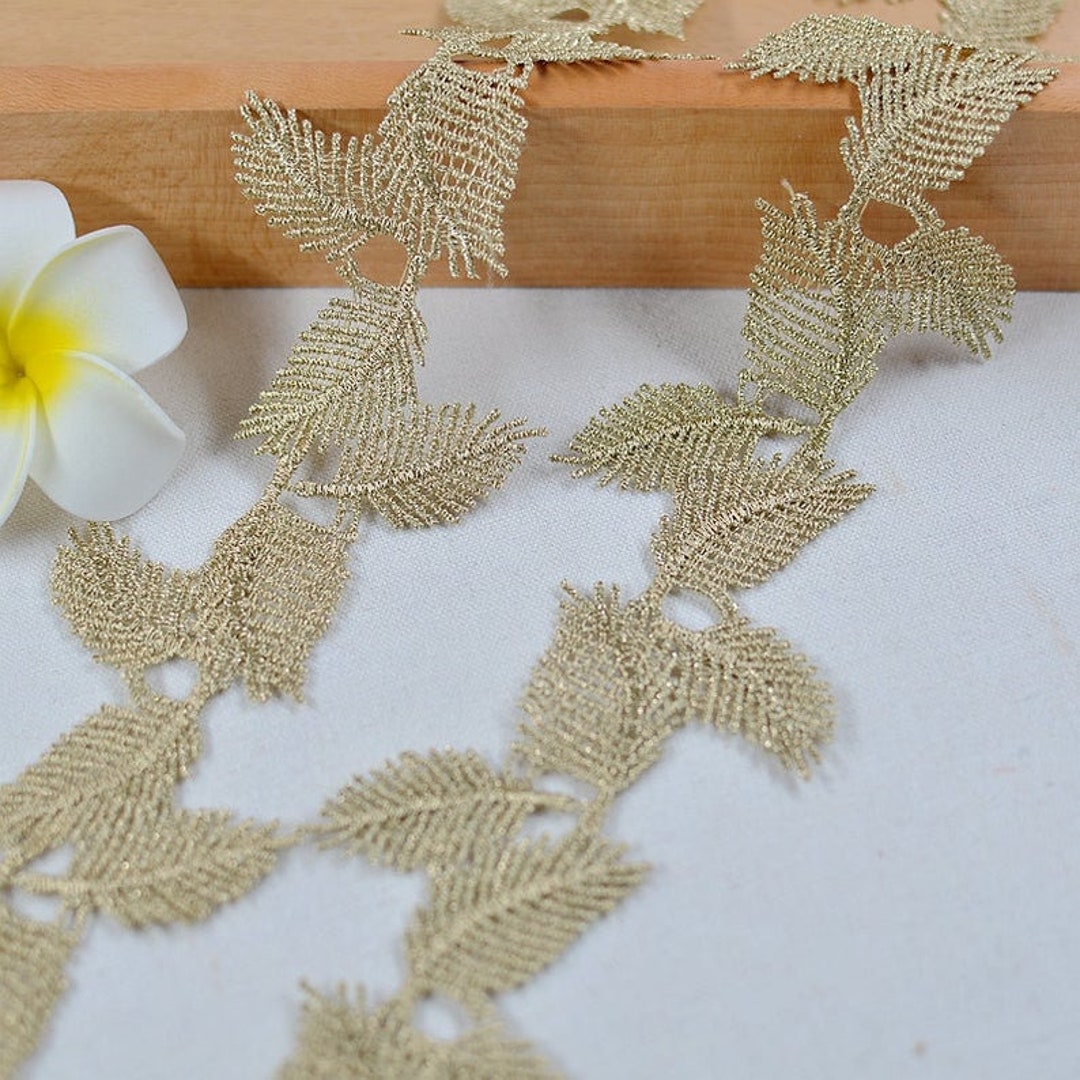 Gold Leaf Lace Trim Gold Lace Gold Thread Lace Embroidery Wedding Edge ...