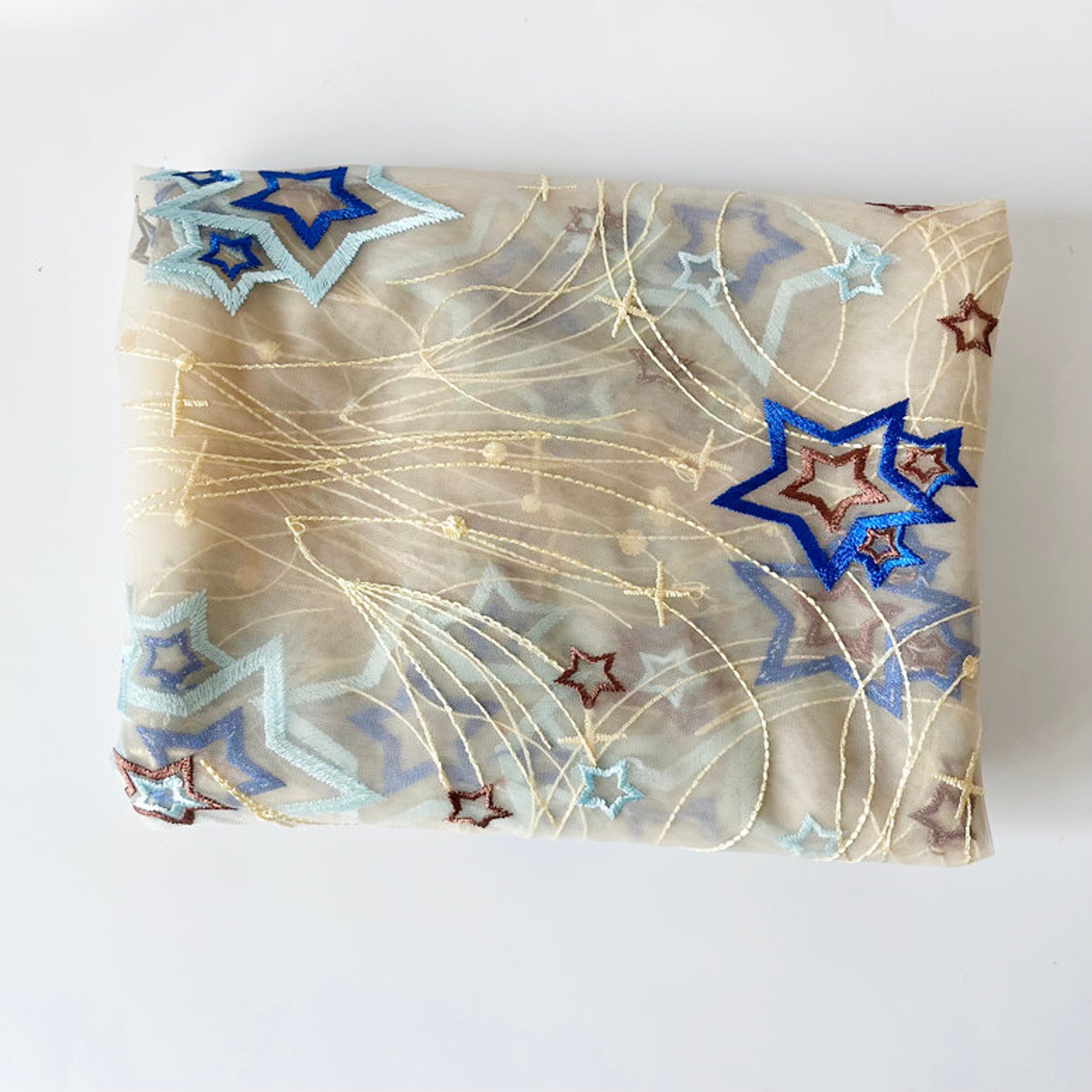 Apricot Tulle Blue Star Embroidery Lace Fabric Floral - Etsy