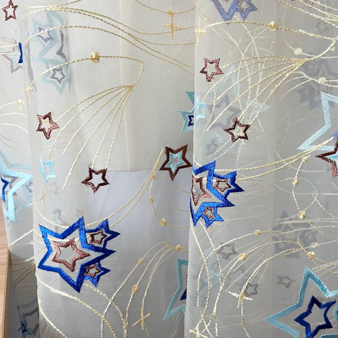 Apricot Tulle Blue Star Embroidery Lace Fabric Floral - Etsy