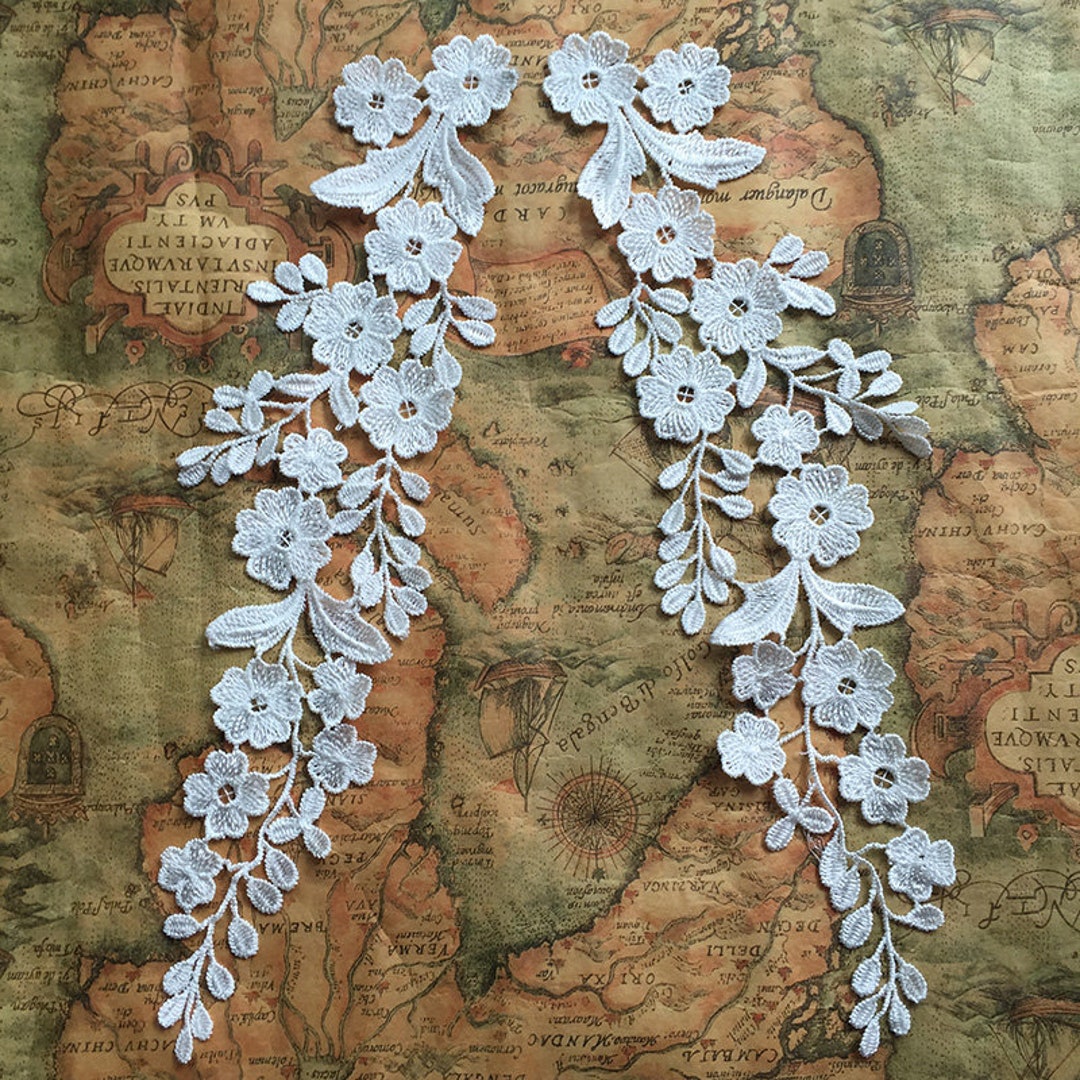 1 Pair Lace Applique off White Alice Venice Floral Embroidery Applique ...