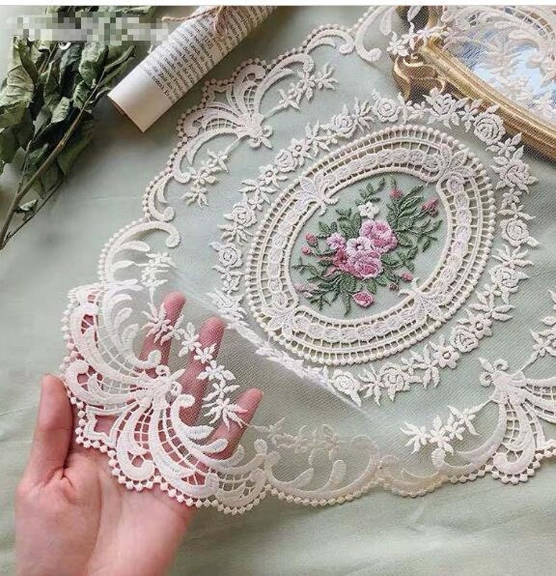 Luxury Oval Retro Beige Rose Flower Embroidery Super Lace - Etsy