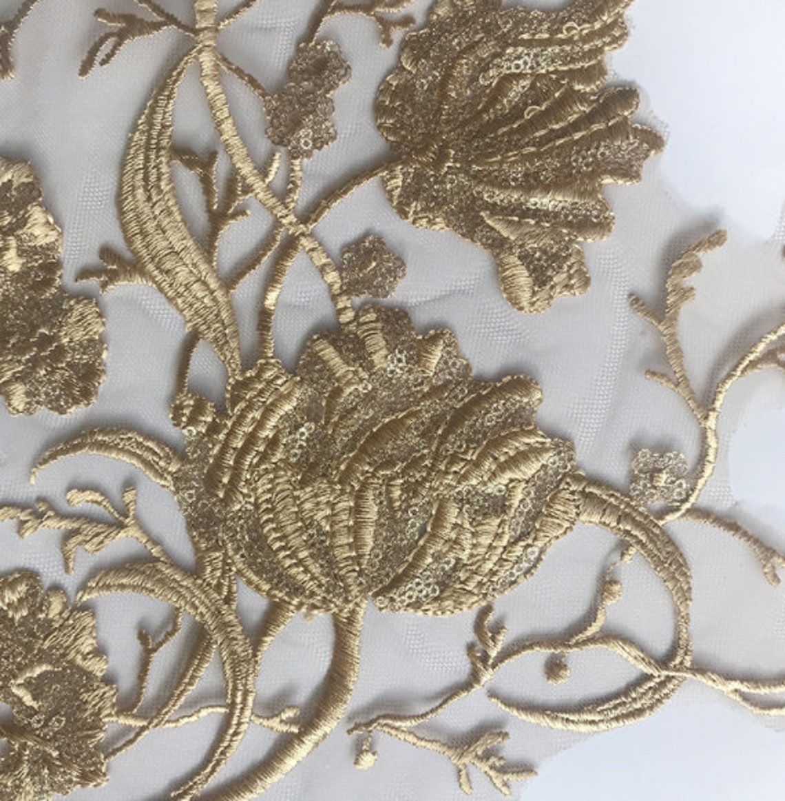 Big Gold Flower Sequins Embroidery Flower Alencone Super Luxury Lace ...