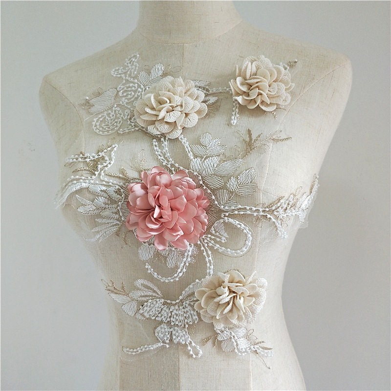 3D Pink Flower Super Luxury Lace Appliques Floral Exquisite Wedding ...