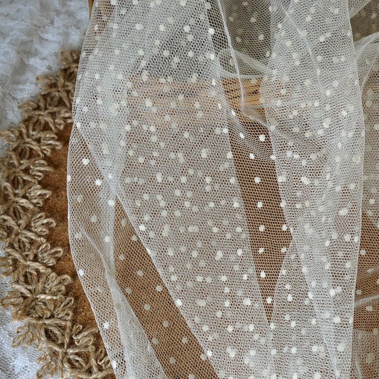 Lace Fabric Beige Tulle Beige Flocking Polka Dot Bridal Lace | Etsy