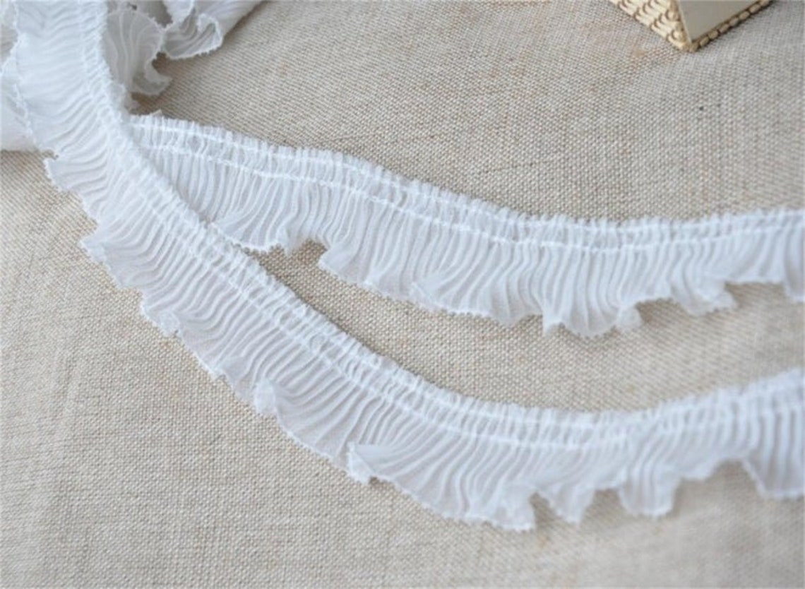 2 Yards White Black Composite Wire Pleated Lace Trim for Sleeve ...