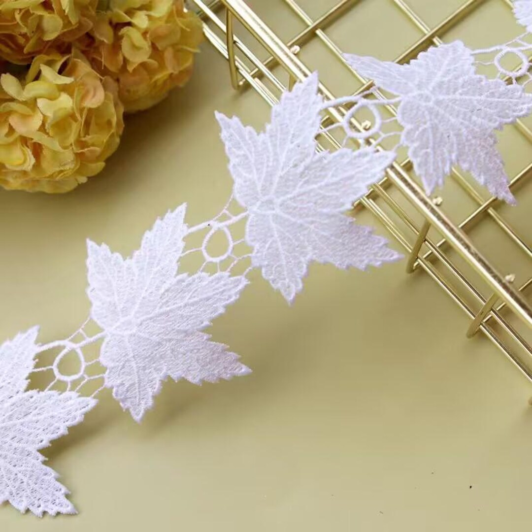 2 Yards Lace Trim off White Maple Leaf Embroidery Floral Lace Trim for ...