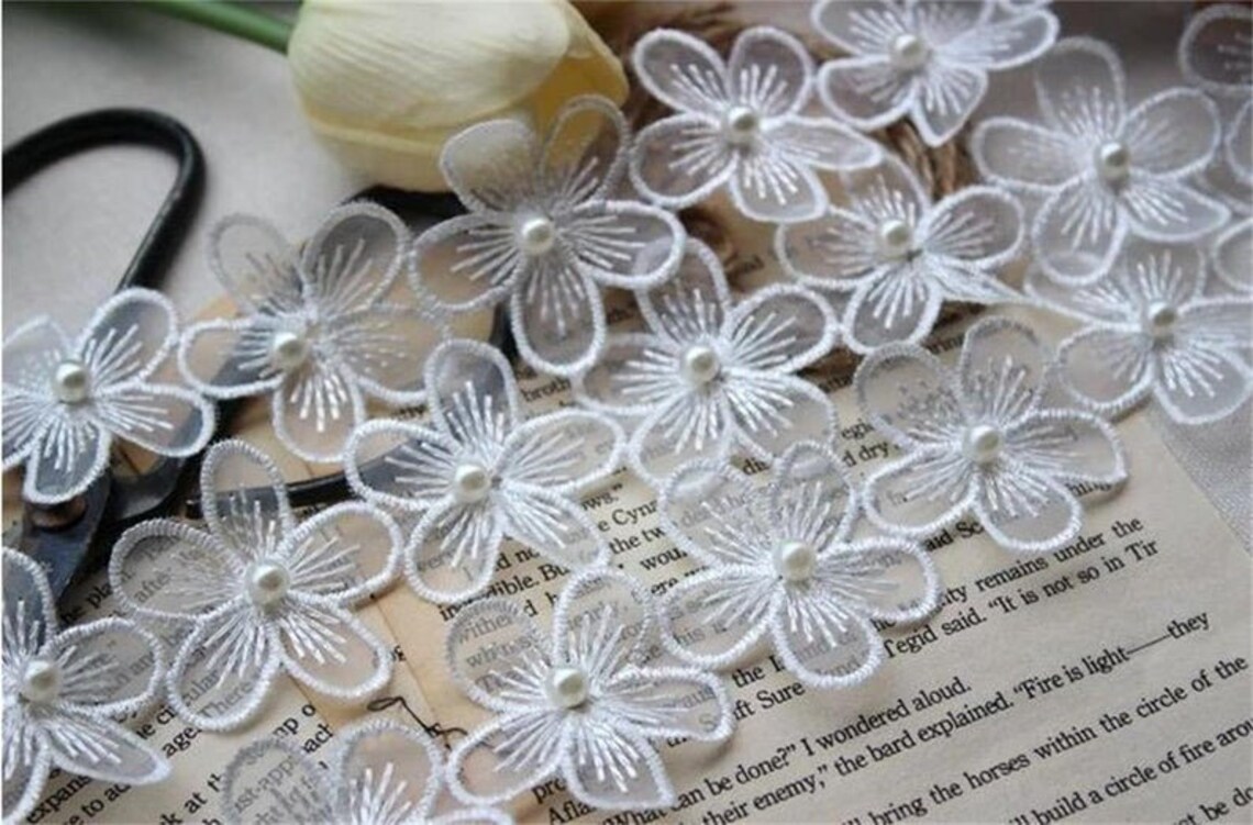 Delicate Lace With White Beaded Floral Lace Appliqué for a - Etsy