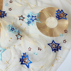 Apricot Tulle Blue Star Embroidery Lace Fabric Floral Exquisite ...