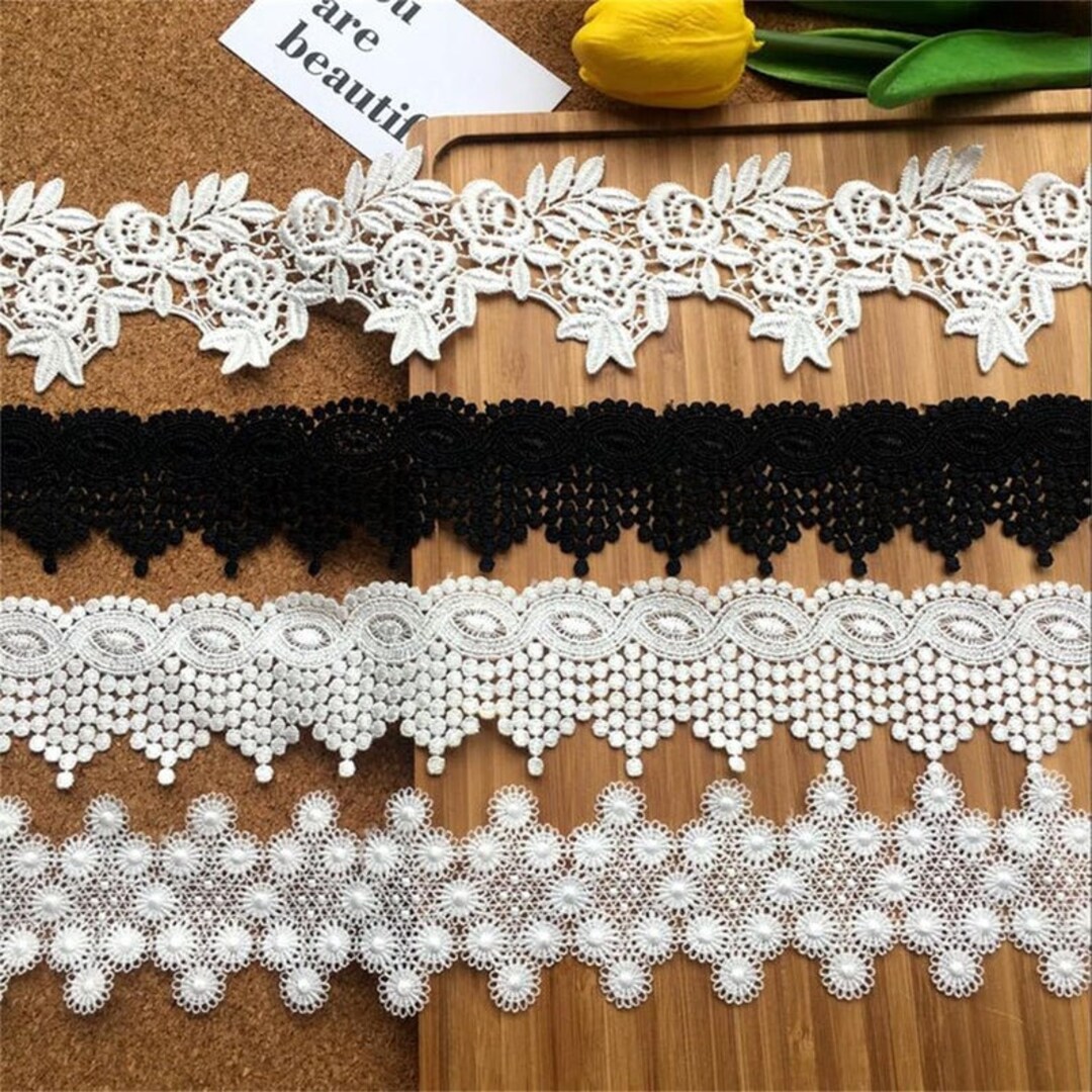 2 Yards Ivory Black Lace Trim Lace Clothing S Lace,rose Lace Trim ...