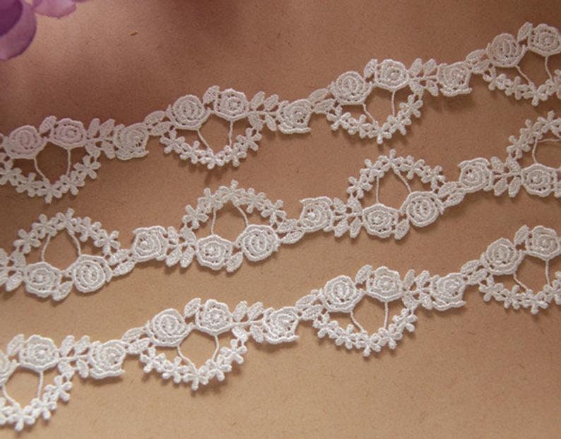 2 Yards Beautiful White Venice Rose Lace Trim for DIY Bridal - Etsy