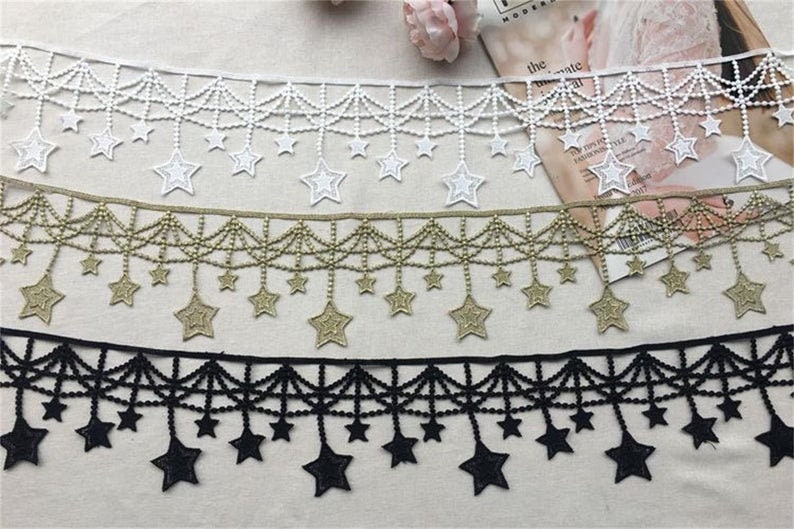 2 Yards Gold White Black Tassel Star Alencon Exquisite Alice Lace Trim ...