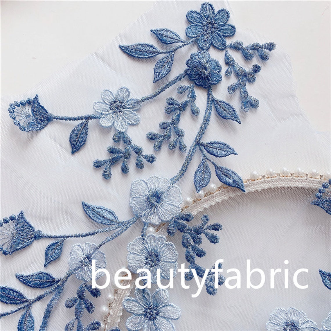 1 Pair Dark Blue Flower Embroidery Luxury Lace Applique Exquisite ...