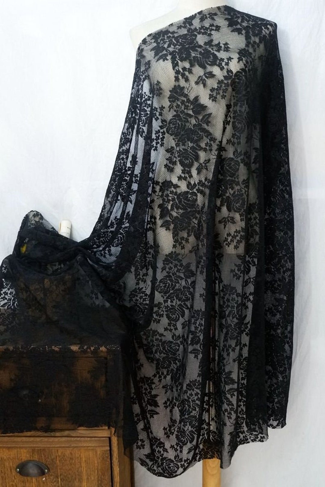 Lace Fabric Black White Rose Soft Mesh for Wedding , Veil, Bridesmaid ...