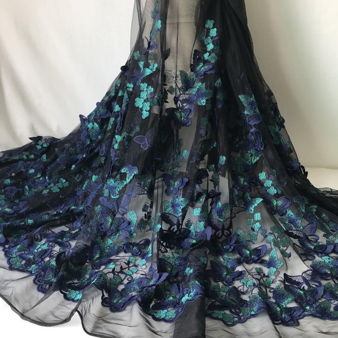 6 Colors Lace Fabric 3D Blue Butterfly Floral Exquisite Embroidery ...