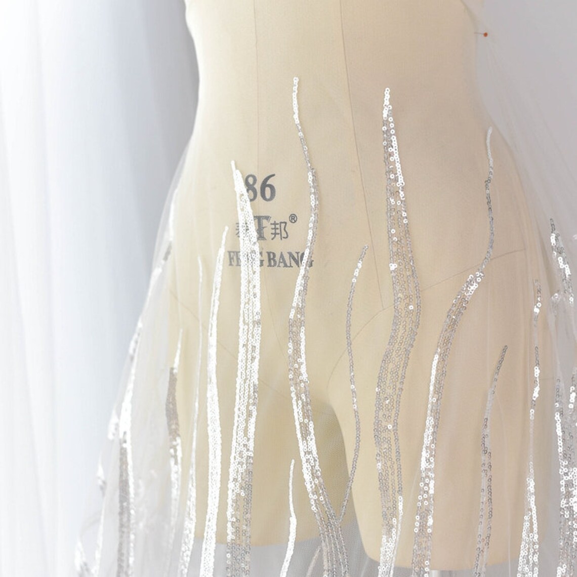 1 Yard Luxury Full Sequins Ivory Branches Tulle Bridal Gown | Etsy