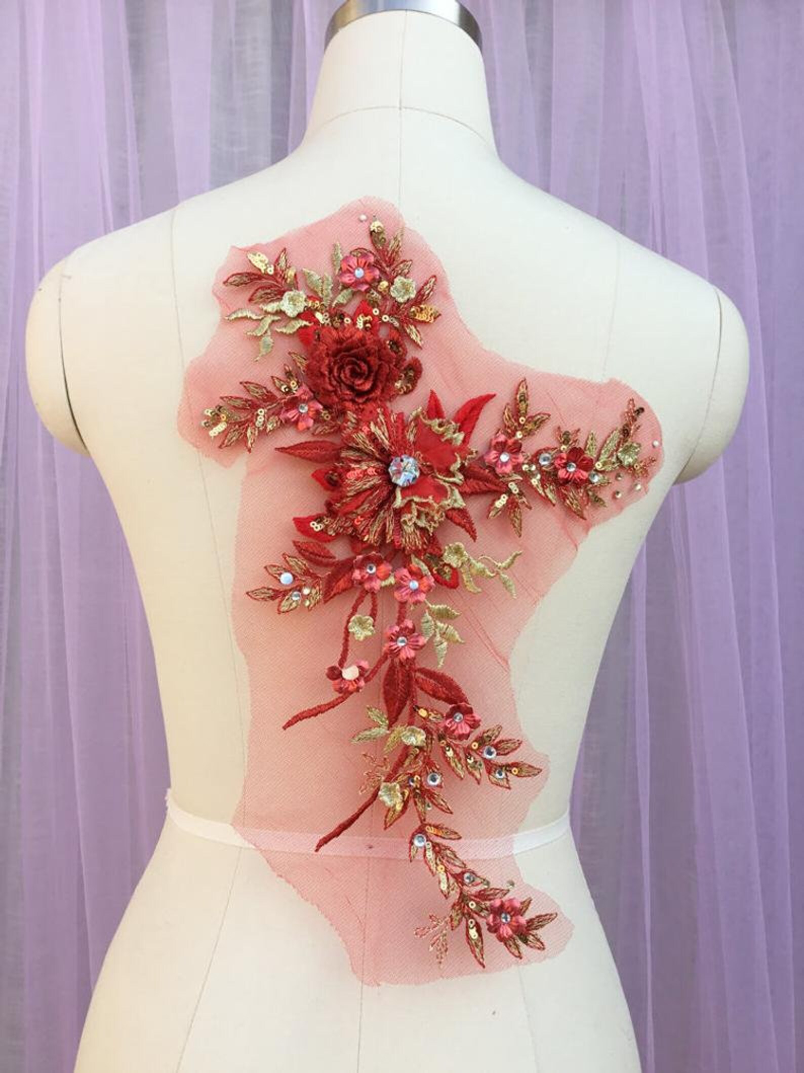 3 Colors Blue Gold Red Applique Rhinestone Sequins 3D Flower - Etsy