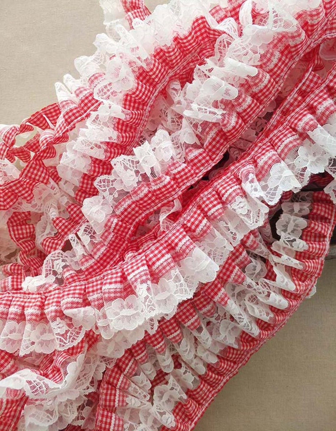 Red and White Ruffled Floding Lace Plaid Pleated Lace Lace DIY - Etsy