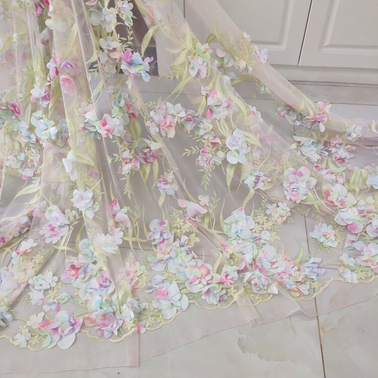 1 Set Luxury 3D Flower Colorful Mesh Embroidery Lace Fabric | Etsy