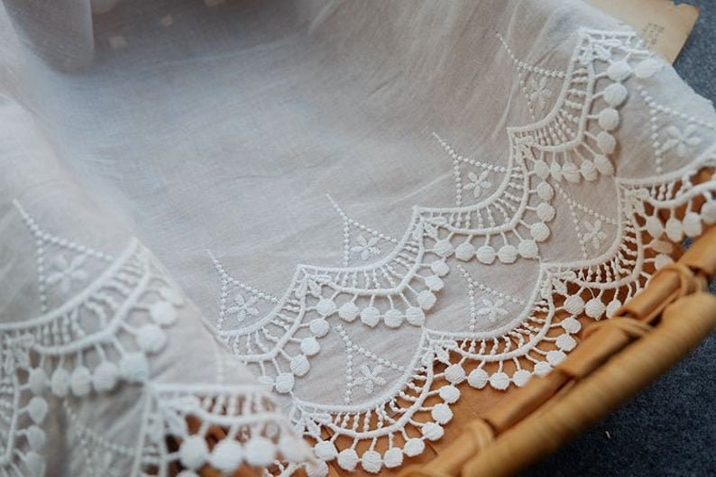 1 Yard White Lace 14cm Width Cotton Eyelet Lace Trimmed Bow Scallop ...