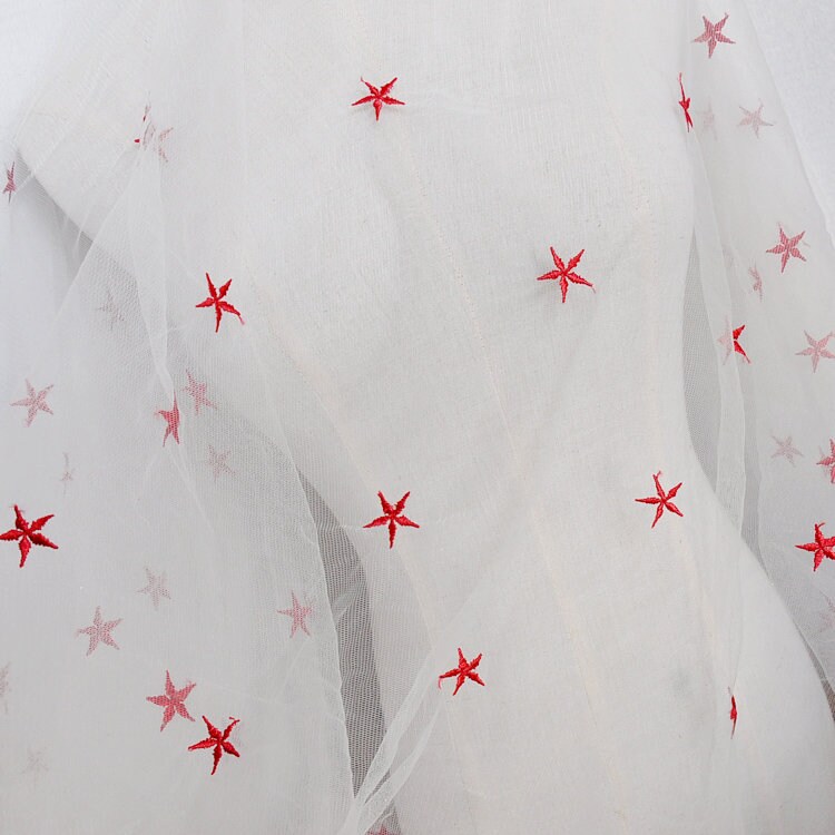 Red Star Embroidery Ivory Tulle Lace Fabric Exquisite Bridal - Etsy