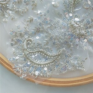 1pc Silver Bead Pearl Lace Super Luxury Lace Appliques Exquisite for ...