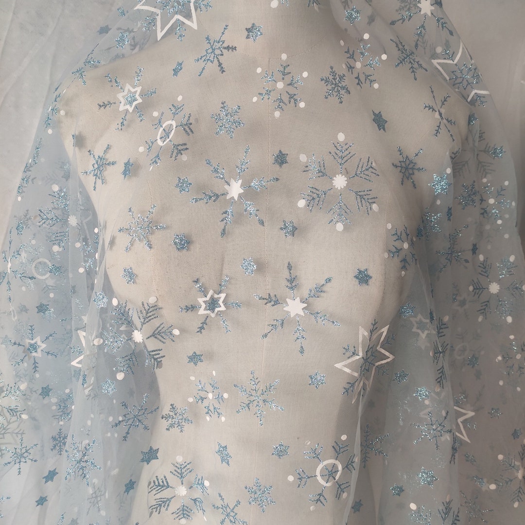 Glitter Print Light Blue Tulle Star Snowflake Gradient Tulle Lace ...