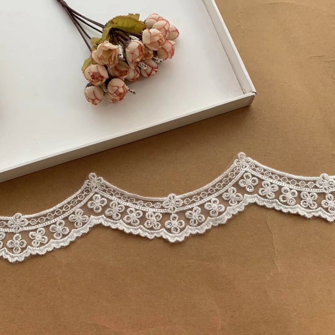 Lace Trim Alice Tulle Milk White Small Flower Embroidery - Etsy