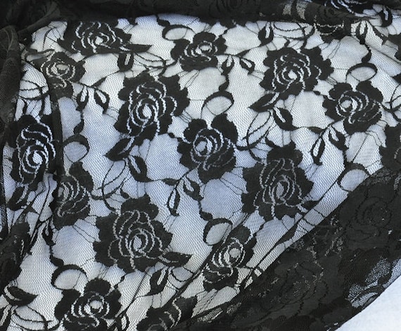 Lace Fabric Black Rose Flower Bridal Lace Fabric Wedding | Etsy