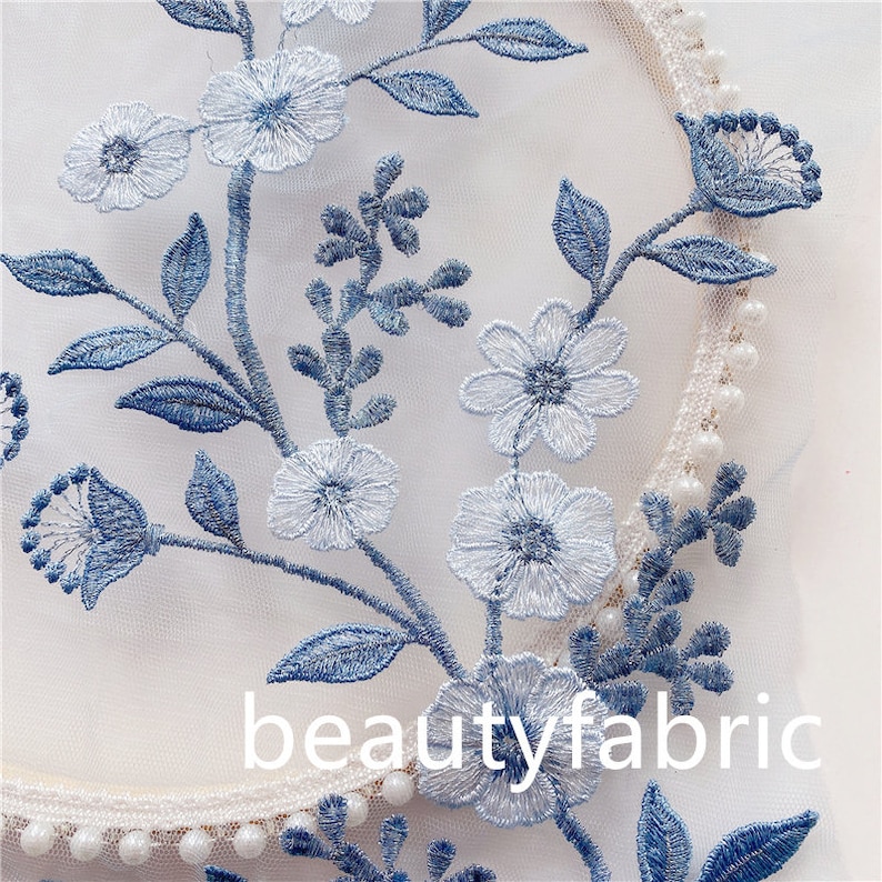 1 Pair Dark Blue Flower Embroidery Luxury Lace Applique Exquisite ...