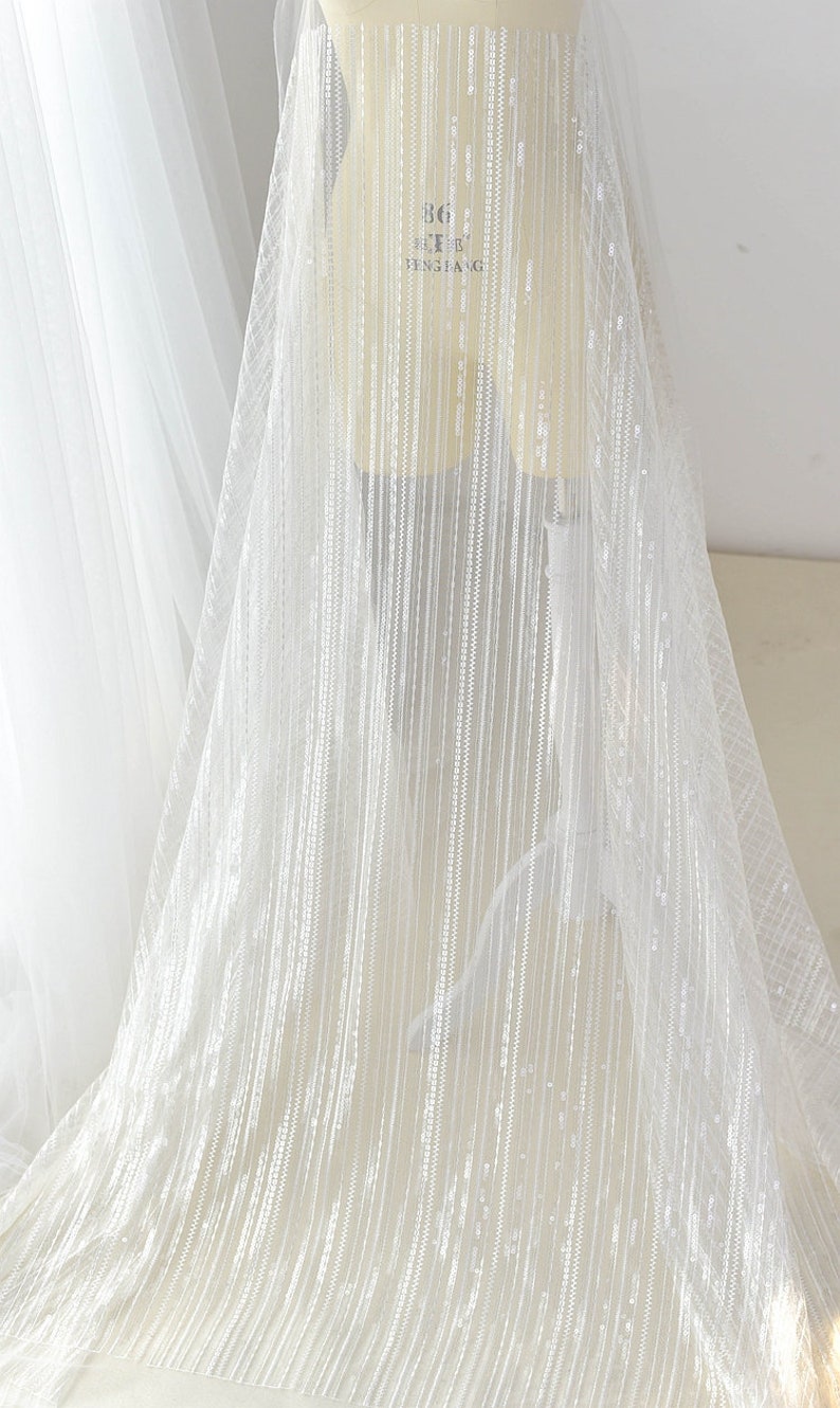 1 Yard Luxury Sequins Ivory Stripe Bridal Gown Drilling Lace - Etsy