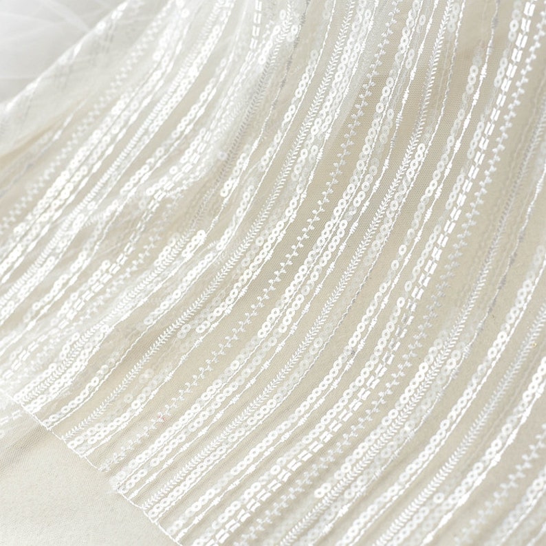 1 Yard Luxury Sequins Ivory Stripe Bridal Gown Drilling Lace - Etsy