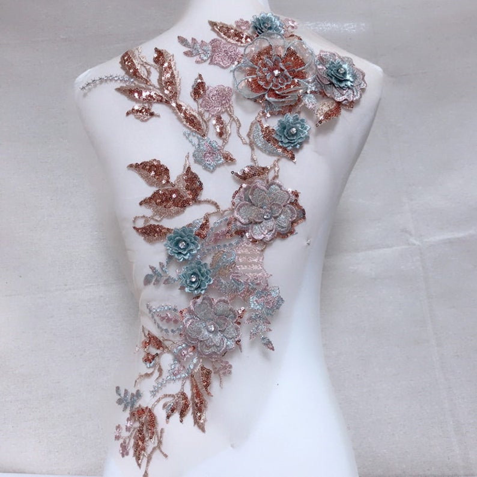 3D Sequin Embroidery Flower Sequin Applique, Luxury Beaded Sequined ...