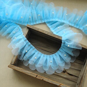 4 Colors Lace Trim 3 Layers Organ Pleated Bead Pearl Lace Tulle Lolita ...