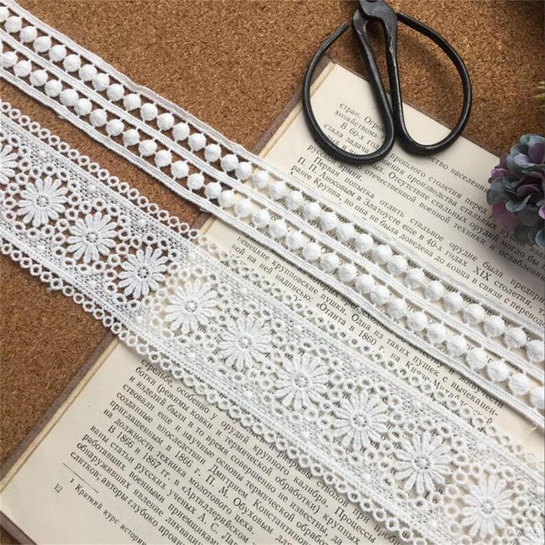 Cotton Lace Trim Wide off White Cotton Flower Embroidery Lace for ...