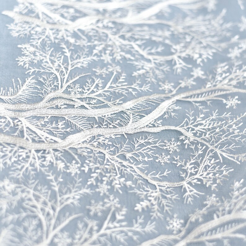 1 Yard Ivory Tulle Tree Snowflake Lace Fabric Embroidered Bilateral ...